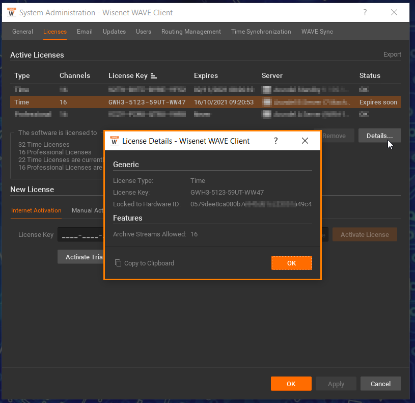Locating the Hardware ID (HWID) and License Details – Hanwha Vision Europe